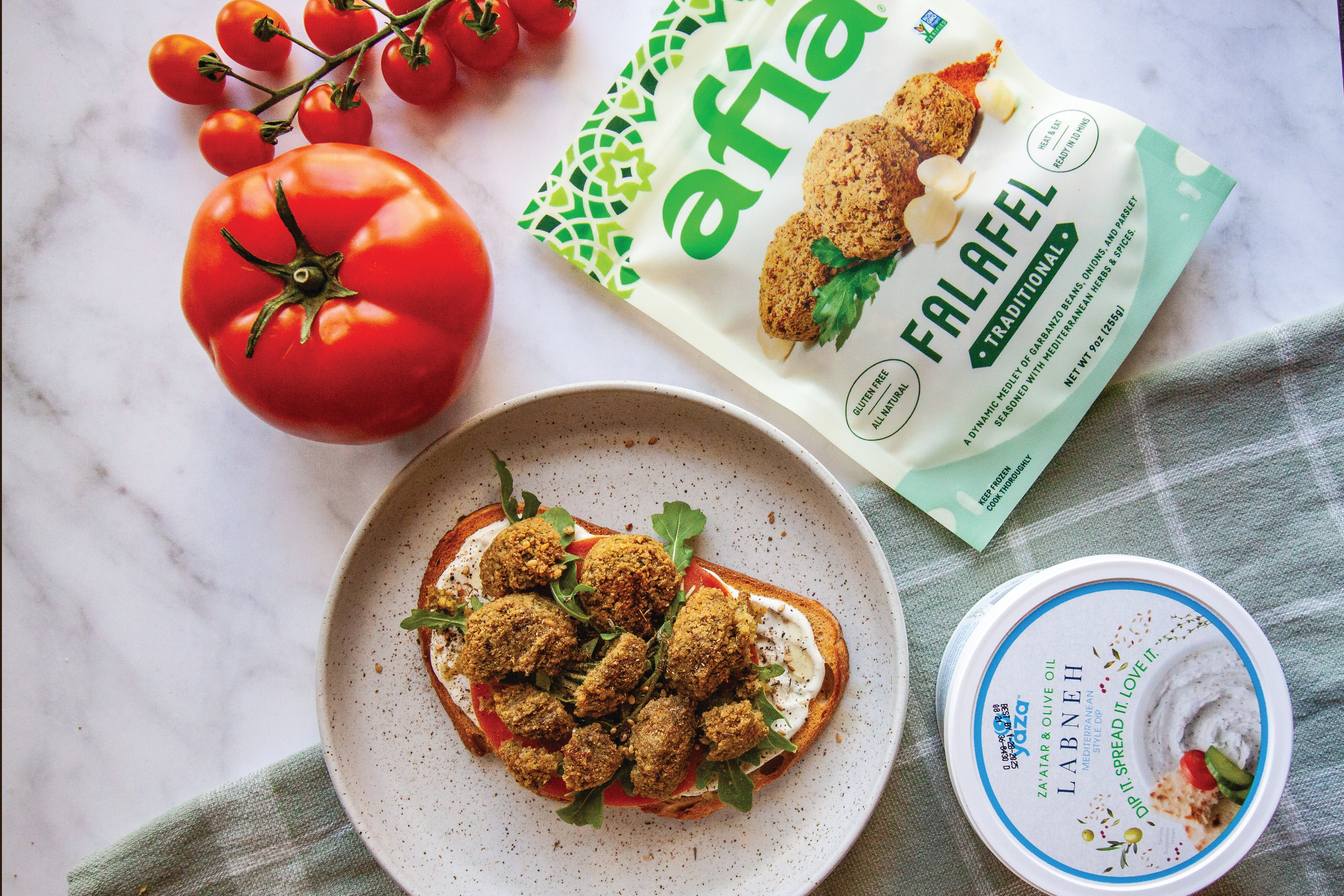 Falafel and Labneh Tomato Toast – Afia