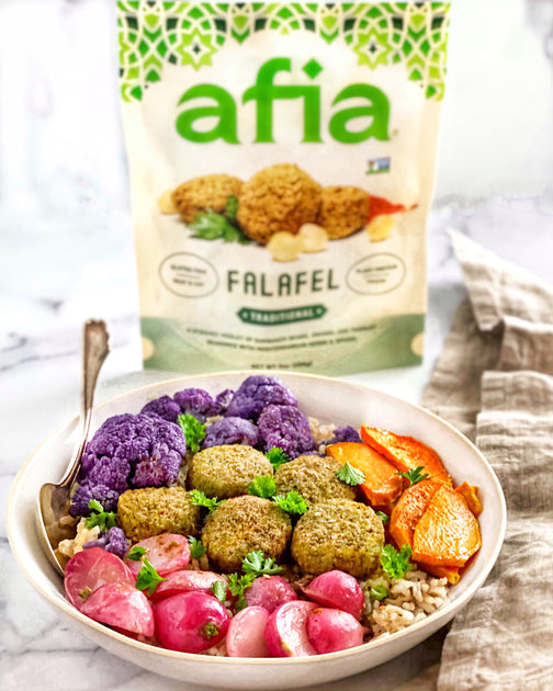 Recipe: Roasted Veggie Bowl + Traditional Afia Falafel | Afia Foods