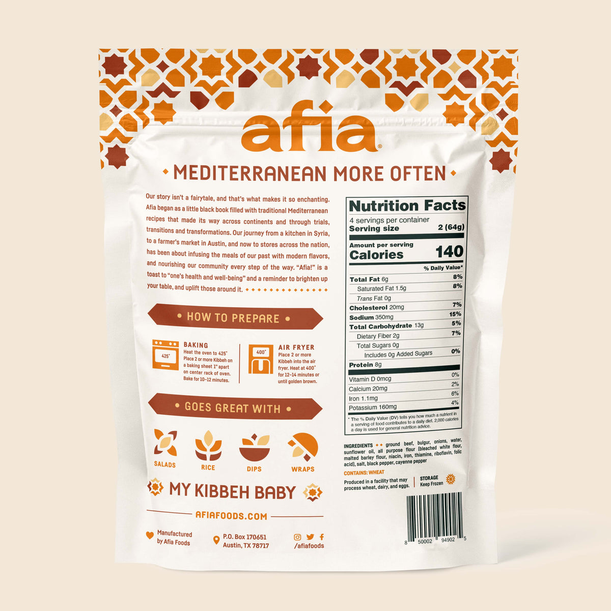 Afia Pre-Made Frozen Traditional Kibbeh